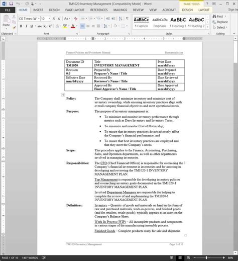 Inventory Sop Template