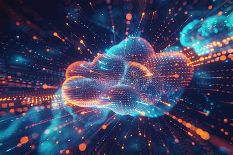 A 3d Illustration Of A Cloud Computing Network With Digital Elements