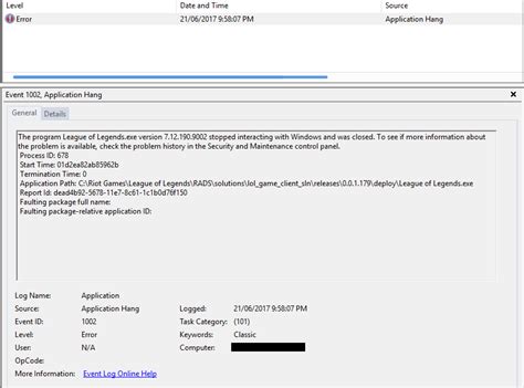 Error 1002 Application Hang Help Microsoft Community