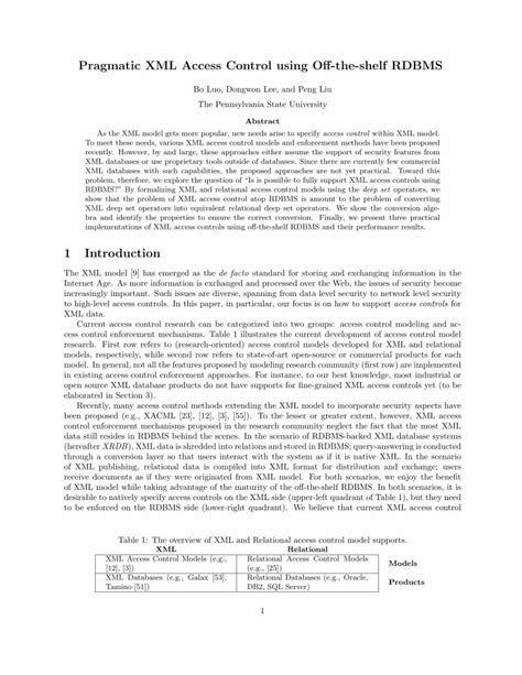 Pdf Pragmatic Xml Access Control Using Oﬀ The Shelf Rdbmss2istpsu