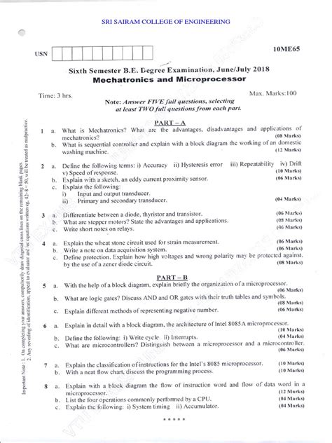 Mechatronics Microprocessor Jun July 2018 10me65 Pdf Pdf