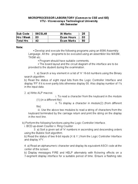 Microprocessor Laboratory Manual Vtu 4th Semester Ise Pdf String Computer Science Binary