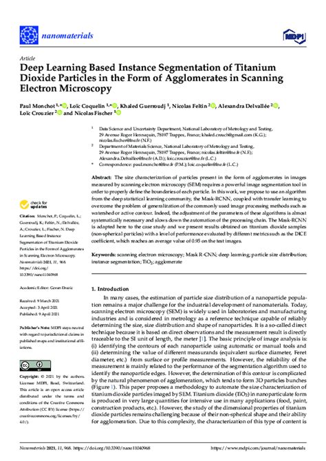 Pdf Deep Learning Based Instance Segmentation Of Titanium Dioxide Particles In The Form Of