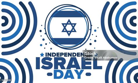 이스라엘 독립기념일 공휴일 매년 축하 이스라엘 국기 다윗의 별 유대인의 상징 애국적인 표지판과 요소 포스터 카드 배너 및 배경 벡터 일러스트레이션 0명에 대한 스톡 벡터