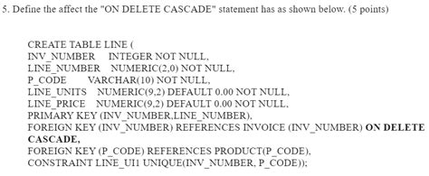 Solved Define The Affect The On Delete Cascade Statement