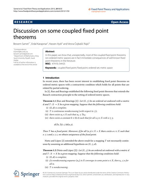 Pdf Discussion On Some Coupled Fixed Point Theorems