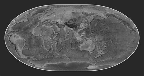 Tectonic Plate Boundaries On The World Grayscale Map 90 Pm Lo Stock Illustration