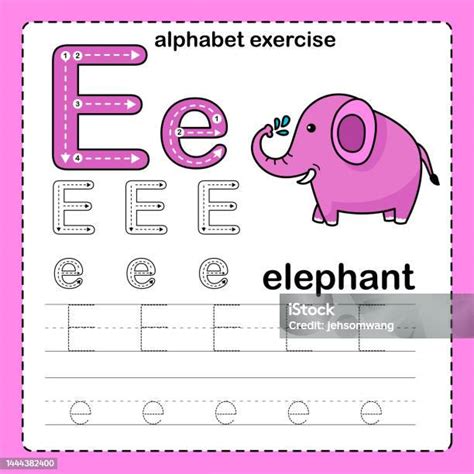 알파벳 문자 E만화 어휘 그림 벡터 코끼리 운동 교육에 대한 스톡 벡터 아트 및 기타 이미지 교육 귀여운 다중 색상 Istock
