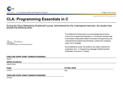 Cprogramming Programmingessentials Certifiedprogrammer Codingjourney Vinay Chelluri
