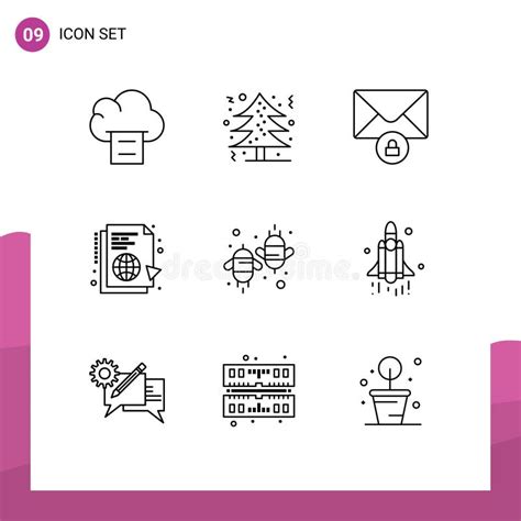 Outline Pack Of 9 Universal Symbols Of Eco Agriculture Message Sync Globe Stock Vector