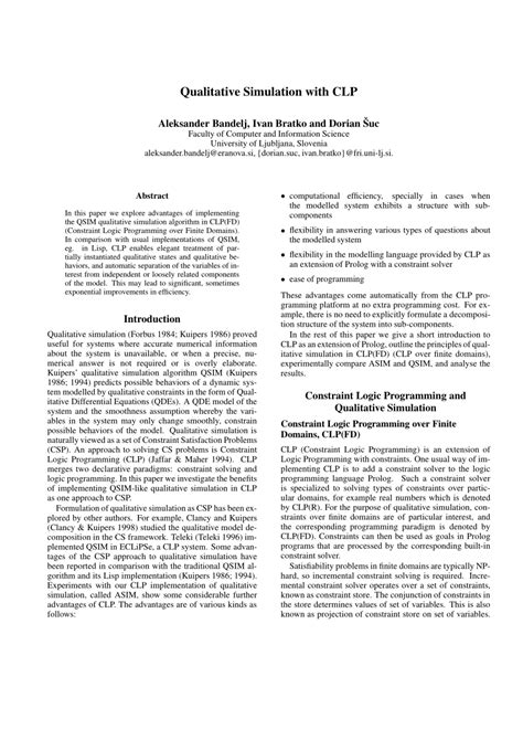 Pdf Qualitative Simulation With Clp