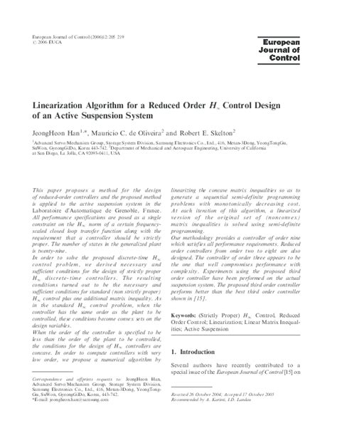 Pdf Linearization Algorithm For A Reduced Order H∞ Control Design Of