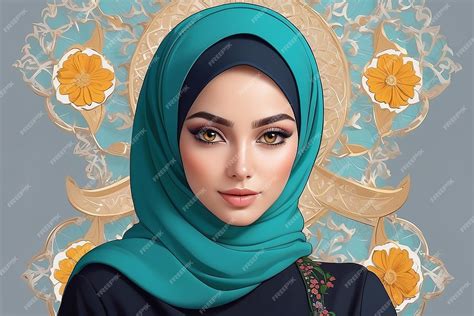 Islamic Fashion Hijab Art Illustrations Premium Ai Generated Image