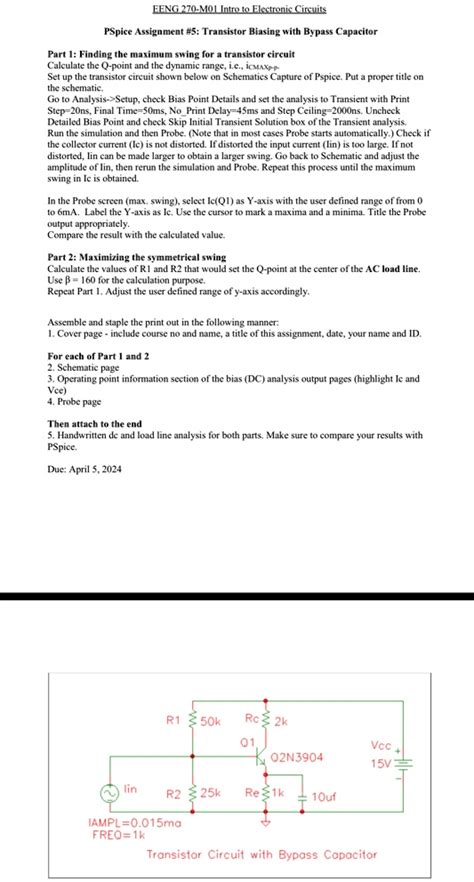 Eeng 270 M01 Intro To Electronic Circuits Pspice Assignment 5 Transistor Biasing With Bypass