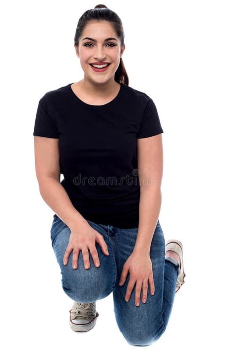 Beautiful Woman Crouched Down On Knees Stock Image Image Of Young