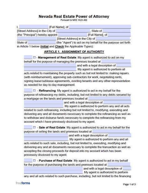 Free Nevada Power Of Attorney Forms Pdf