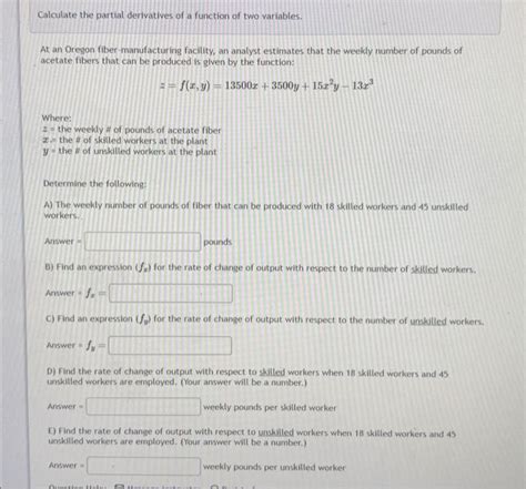 Solved Calculate The Partial Derivatives Of A Function Of