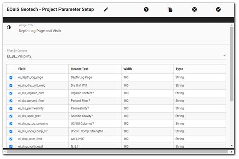 EQuIS Geotech Project Parameter Setup Widget