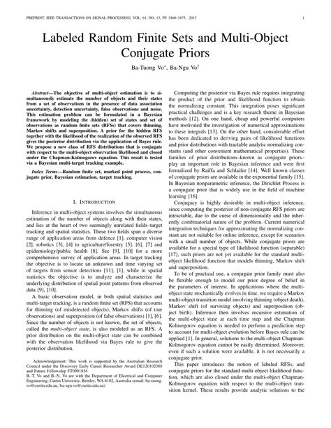 Pdf Labeled Random Finite Sets And Multi Object Conjugate Priors