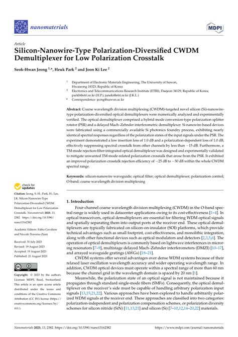 Pdf Silicon Nanowire Type Polarization Diversified Cwdm Demultiplexer For Low Polarization