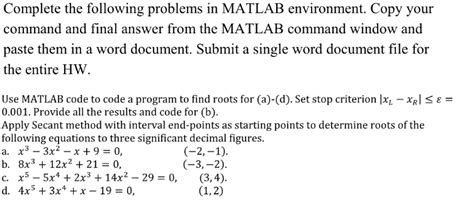 solved complete the following problems in matlab