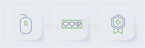 Set Line Game Rating With Medal Life Bar And Computer Mouse Icon