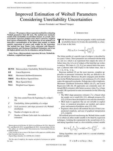 Pdf Improved Estimation Of Weibull Parameters Considering