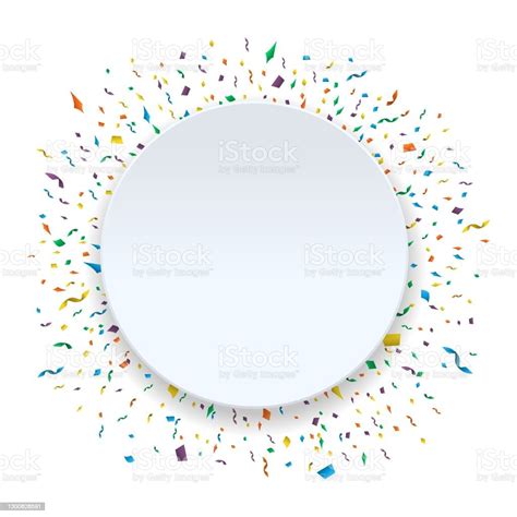 화려한 리본과 색종이가 있는 원형 종이 배너 텍스트의 흰색 거품입니다 휴일 기념일 및 생일을위한 템플릿 디자인 개체 그룹에 대한 스톡 벡터 아트 및 기타 이미지 Istock