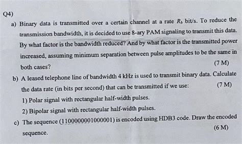 Solved 4 A Binary Data Is Transmitted Over A Certain