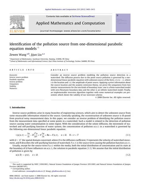 Pdf Identification Of The Pollution Source From One Dimensional