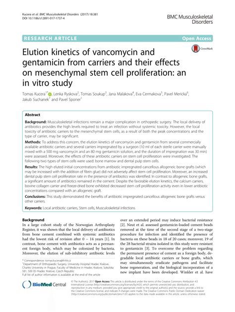 Pdf Elution Kinetics Of Vancomycin And Gentamicin From Carriers And Their Effects On