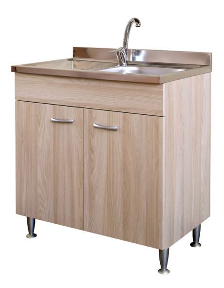 Sottolavello 2 Ante Con Lavello Inox 1 Vasca Piano Sx Serie Basic Olmo