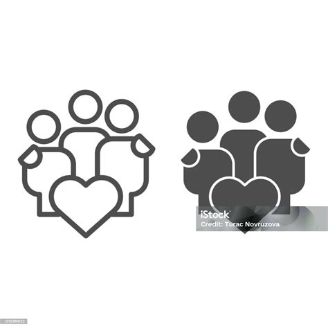 행복 한 가족 라인과 단단한 아이콘입니다 하트 모양 기호와 포옹 사람들 그룹 흰색 배경에 윤곽 스타일 그림 모바일 개념 및 웹