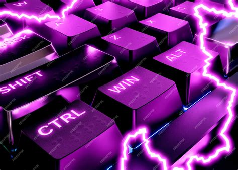 Premium Psd Keyboard Buttons Mock Up With Neon Electricity Bolt