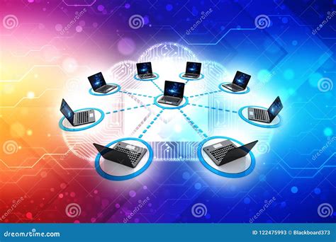 Computer Network In Digital Background 3d Render Stock Illustration Illustration Of Cloud