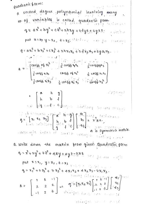 Quadratic And Canonical Form Hand Written Notes In  Format