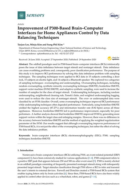 Pdf Improvement Of P300 Based Brain Computer Interfaces For Home