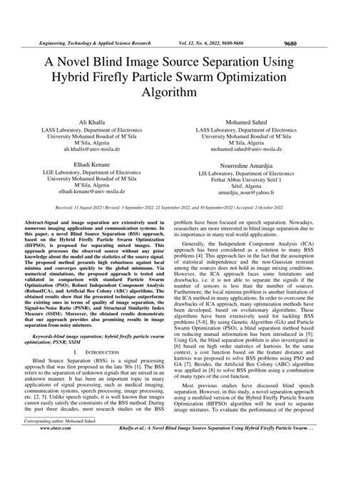 PDF A Novel Blind Image Source Separation Using Hybrid Firefly