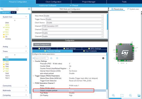 ll library stm32 output compare preload pwm settin