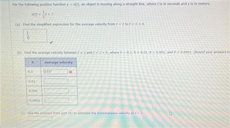 Solved The Following Position Function Yst An Object Is