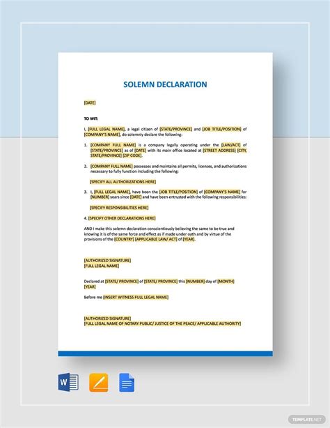 Editable Declaration Templates In Word To Download
