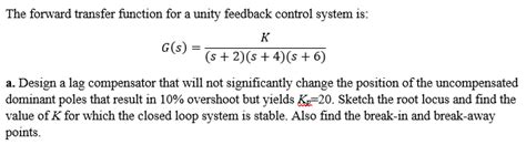 Solved The Forward Transfer Function For A Unity Feedback