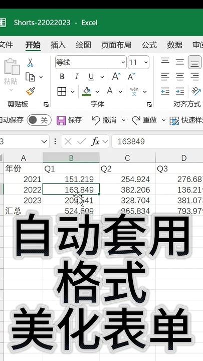 自動套用格式 美化表單 自动套用格式 美化表单 Shorts Exceltips Exceltutorial