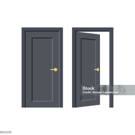 검은 문 출입구 개념 흰색 배경에 격리 된 문을 열고 닫습니다 건물 및 룸 입구 요소 모형 벡터 일러스트레이션 3차원 형태에 대한 스톡 벡터 아트 및 기타 이미지 Istock