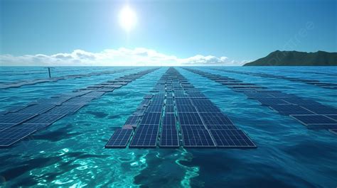 Solar Panels Floating In The Ocean Background 3d Illustration Solar Panels In The Sea Or Ocean