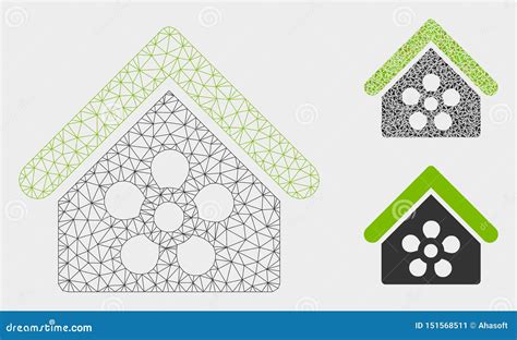 Flower Orangery Vector Mesh Wire Frame Model And Triangle Mosaic Icon Stock Vector