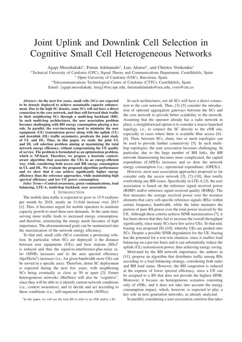 Pdf Joint Uplink And Downlink Cell Selection In Cognitive Small Cell Heterogeneous Networks