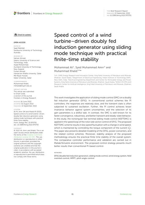 Pdf Speed Control Of A Wind Turbinedriven Doubly Fed Induction Generator Using Sliding Mode