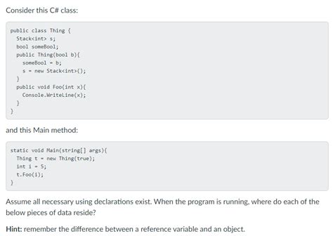 Solved Consider This C Class Public Class Thing Stack