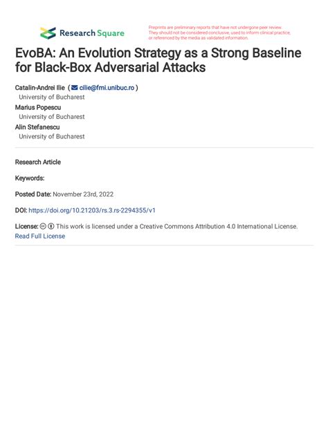 Pdf Evoba An Evolution Strategy As A Strong Baseline For Black Box Adversarial Attacks